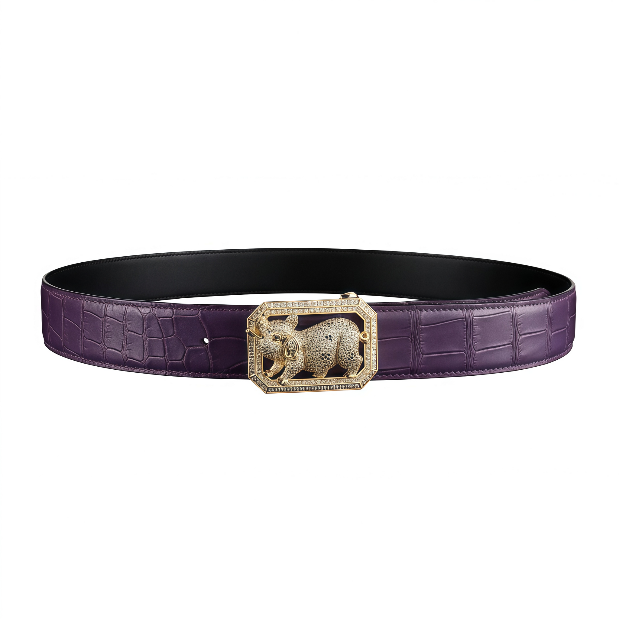 BELTLEY Ultra-Premium Purple Crocodile Belt with Pig Buckle